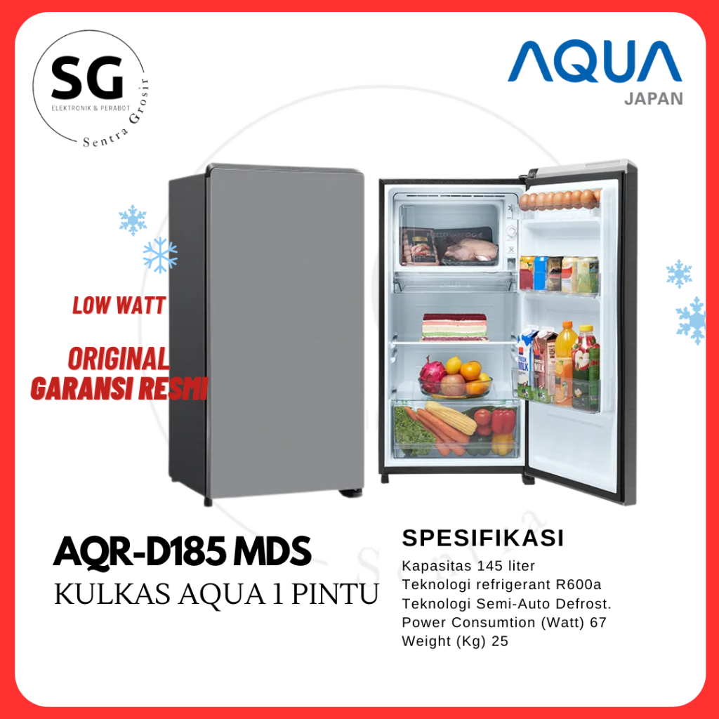 Jual AQUA KULKAS 1 Pintu 145 Liter AQR-D185 MDS / MSB MOTIF 1 Pintu Low Watt | Shopee Indonesia