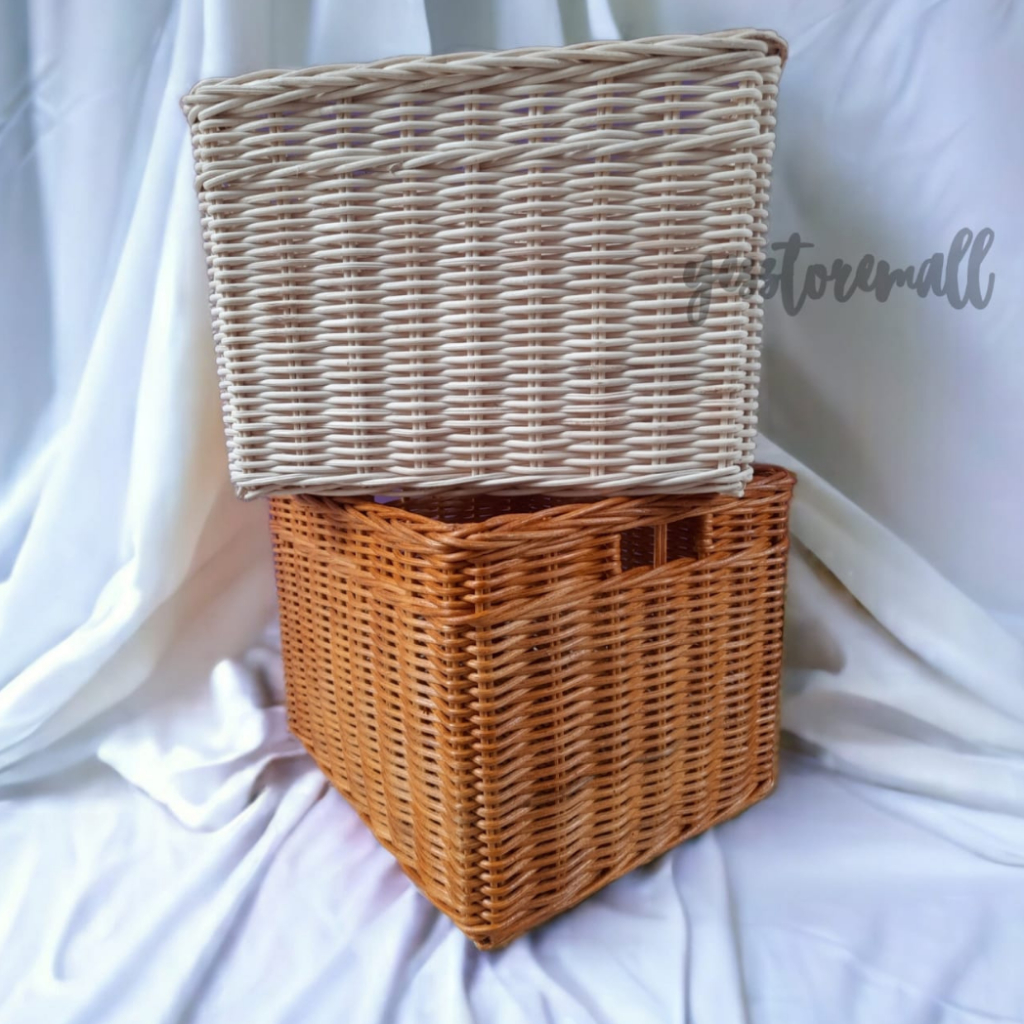 Jual keranjang rotan kotak persegi besar penyimpanan barang multifungsi ...