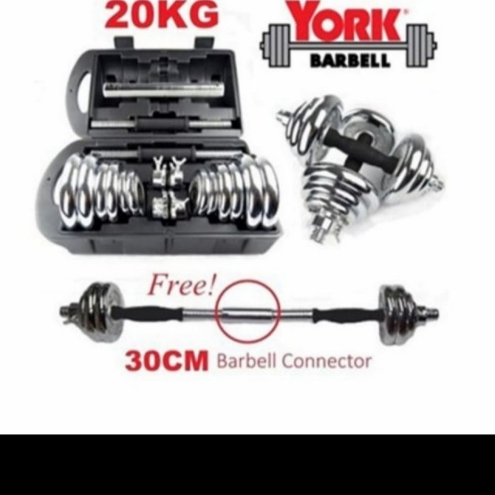 Jual Dumbell 20 KG - Barbel Set Max 20kg CHROME YORK + Box + connector ...