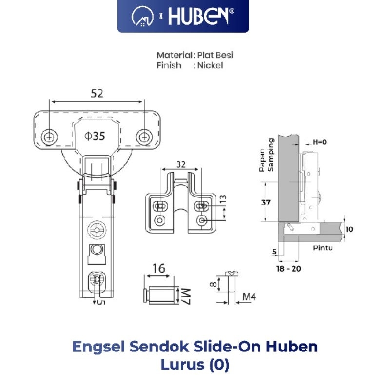 Jual HUBEN (ISI 2 PCS) HT-L4 Engsel Sendok 35mm Engsel Lemari Lurus ...