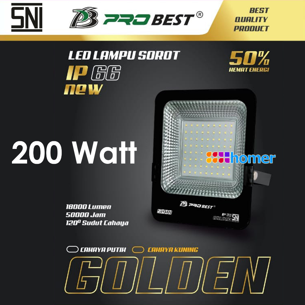 Jual PROBEST Golden Lampu LED sorot Lampu tembak LED ip66 SNI waterproof 200w 200watt 200 w 200 ...