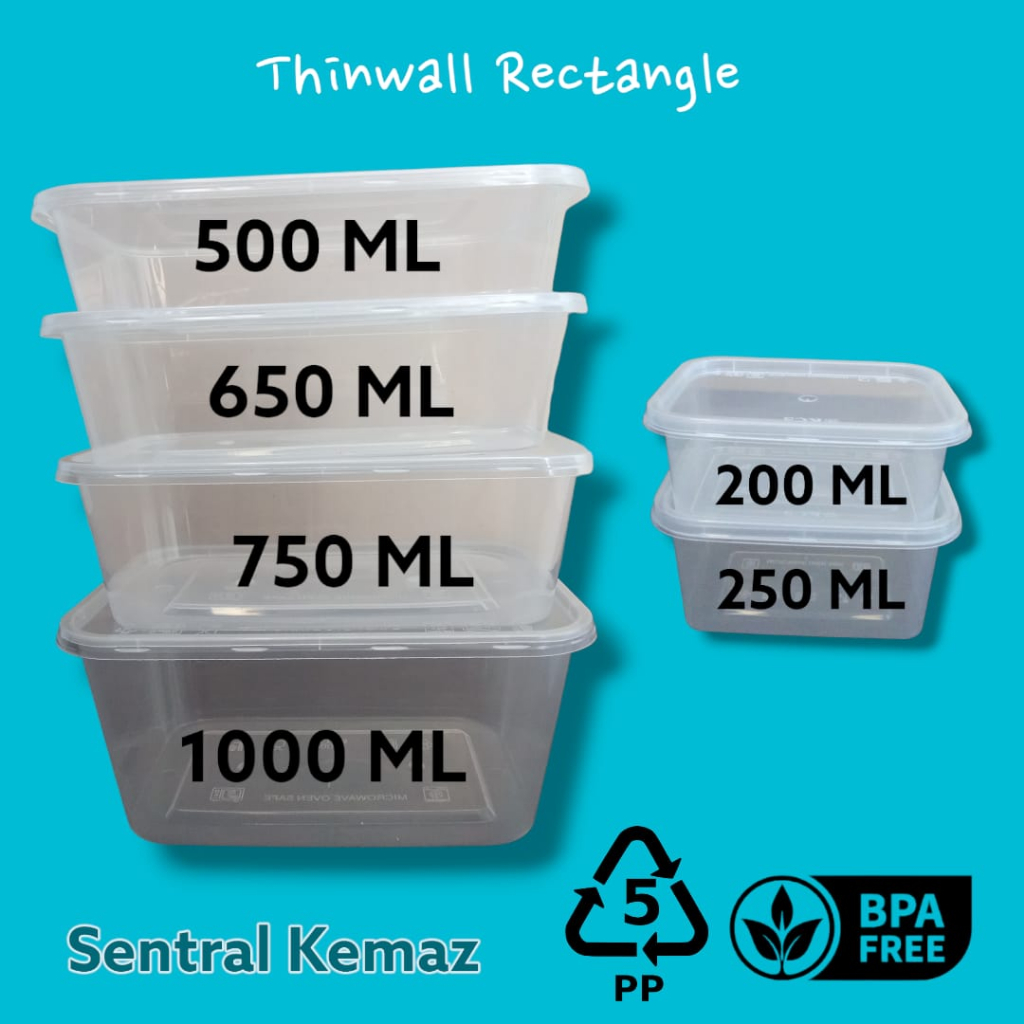 Jual THINWALL RECTANGLE KCS 200 ML KEMASAN MAKANAN isi 25pcs | Shopee ...