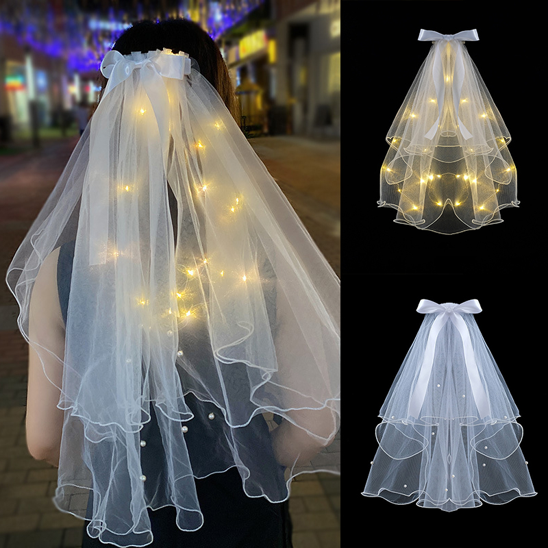 Jual COD LED Simple Wedding Veil Glow In The Dark / Kain Veil Pengantin ...