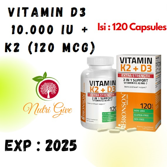 Jual Bronson Vitamin K2 D3 10000IU Extra Strength K2 MK-7 120 Count 120Caps Vit K2 D3 10000 IU ...