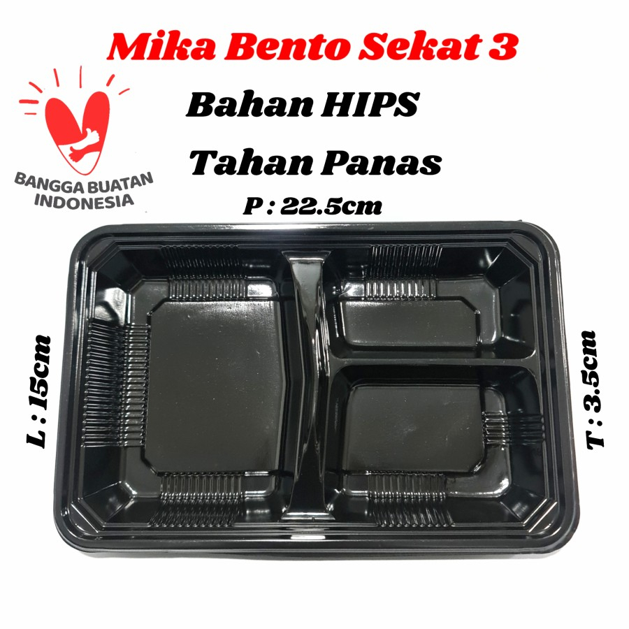 Jual Tray Mika Bento Sekat 3 / Tray Bento 3 Sekat / Box Bento isi 50set ...