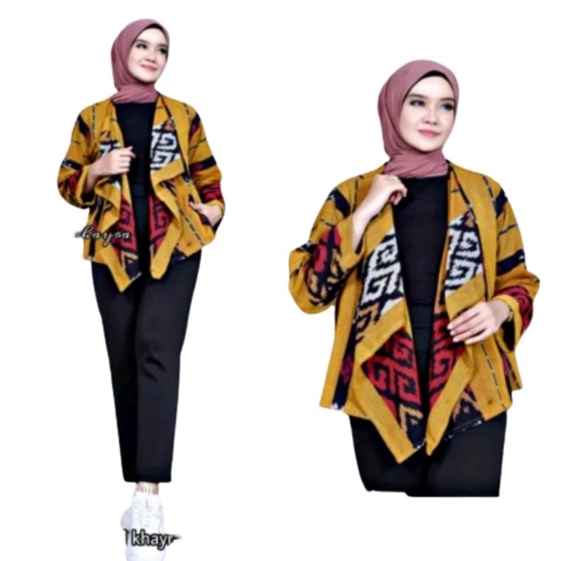 Jual Outer Tenun Outer Etnik Tenun Ikat Blazer Tenun Etnik Blazer Kerja ...