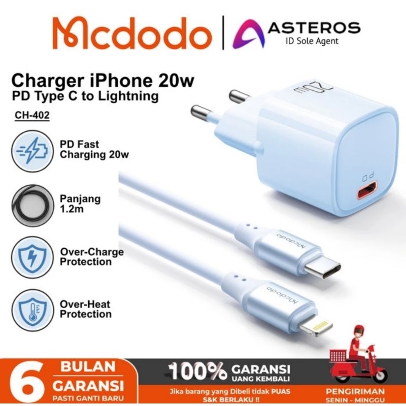 Jual Mcdodo Charger iPhone 20W USB C + Kabel C to Lightning PD Fast ...