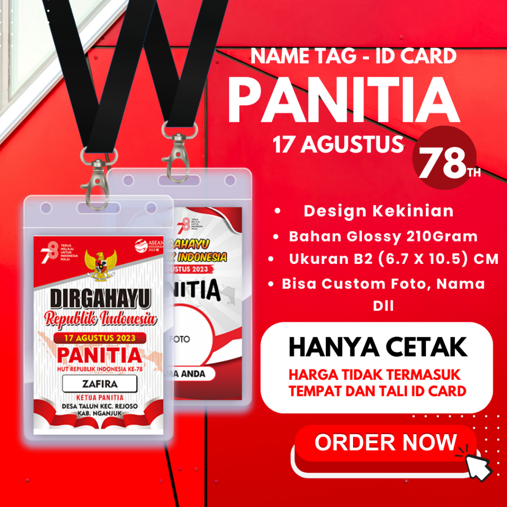 Jual name tag panitia 17 agustusan , name tag // id card panitia agustusan // name tag panitia ...