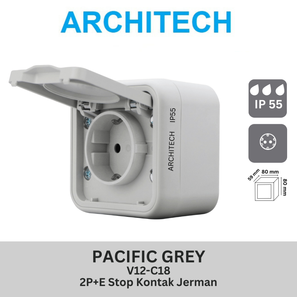 Jual ARCHITECH SAKLAR STOP KONTAK OUTDOOR WATERPROOF V12 SERIES PACIFIC ...