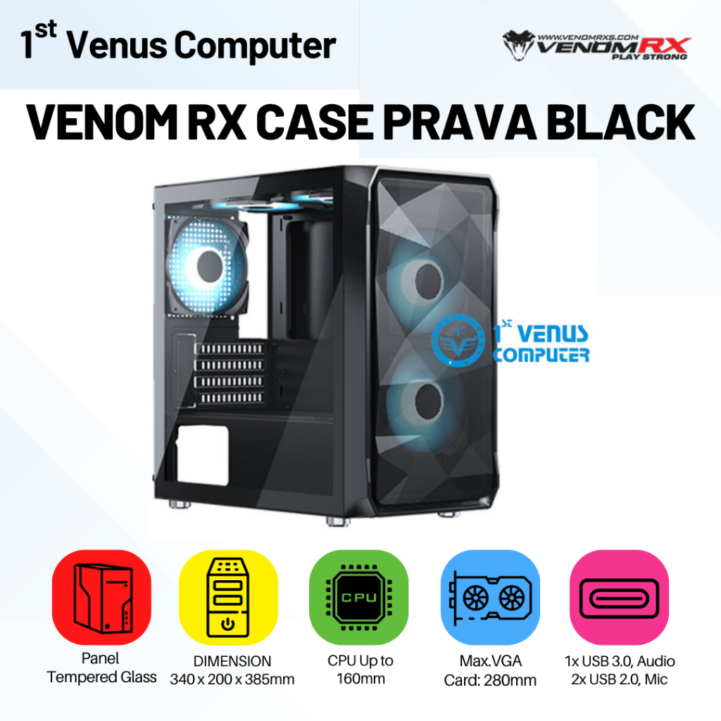 Jual VENOMRX PRAVA TEMPERED GLASS SLIDE M-ATX GAMING CASE VENOM RX ...