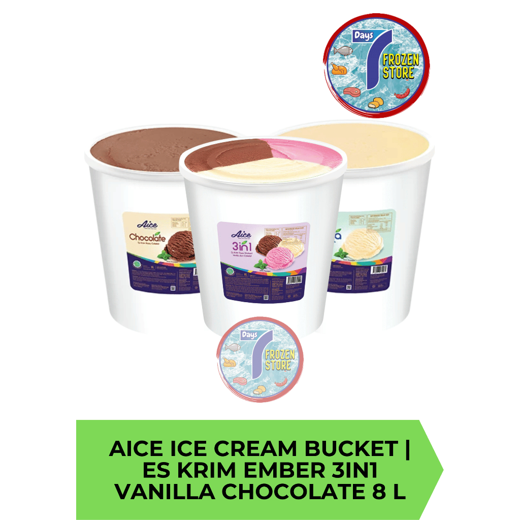 Jual Aice Ice Cream Bucket | Es Krim Ember 3in1 Vanilla Chocolate Strawberry 8 L | Shopee Indonesia