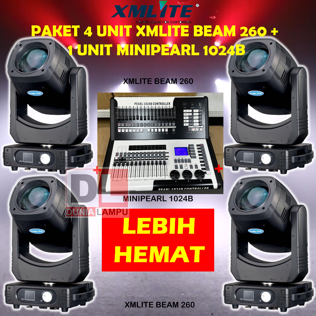 Jual PAKET HEMAT 4 UNIT XMLITE MOVING BEAM 260 + 1 UNIT DMX MINIPEARL ...