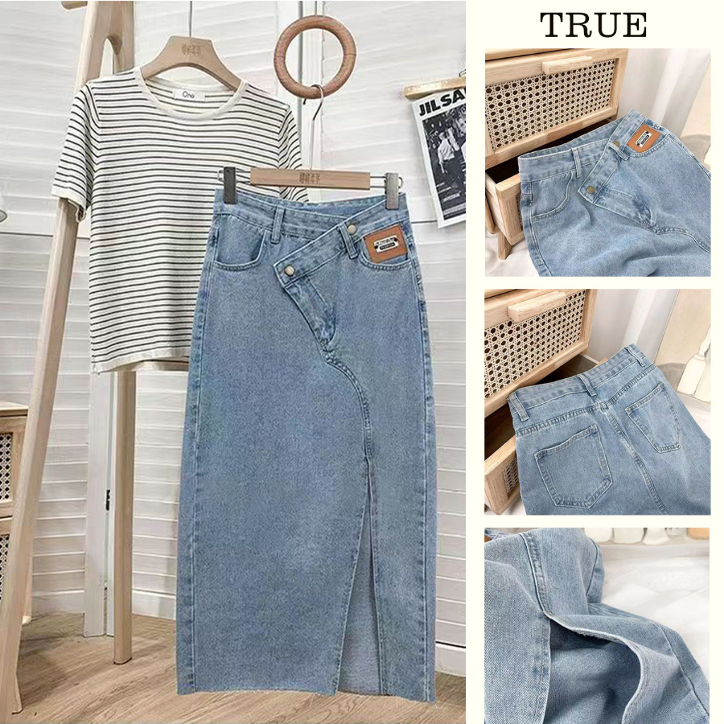 Jual JUMBO-WANITA rok jeans panjang rok a line rok korean style rok ...