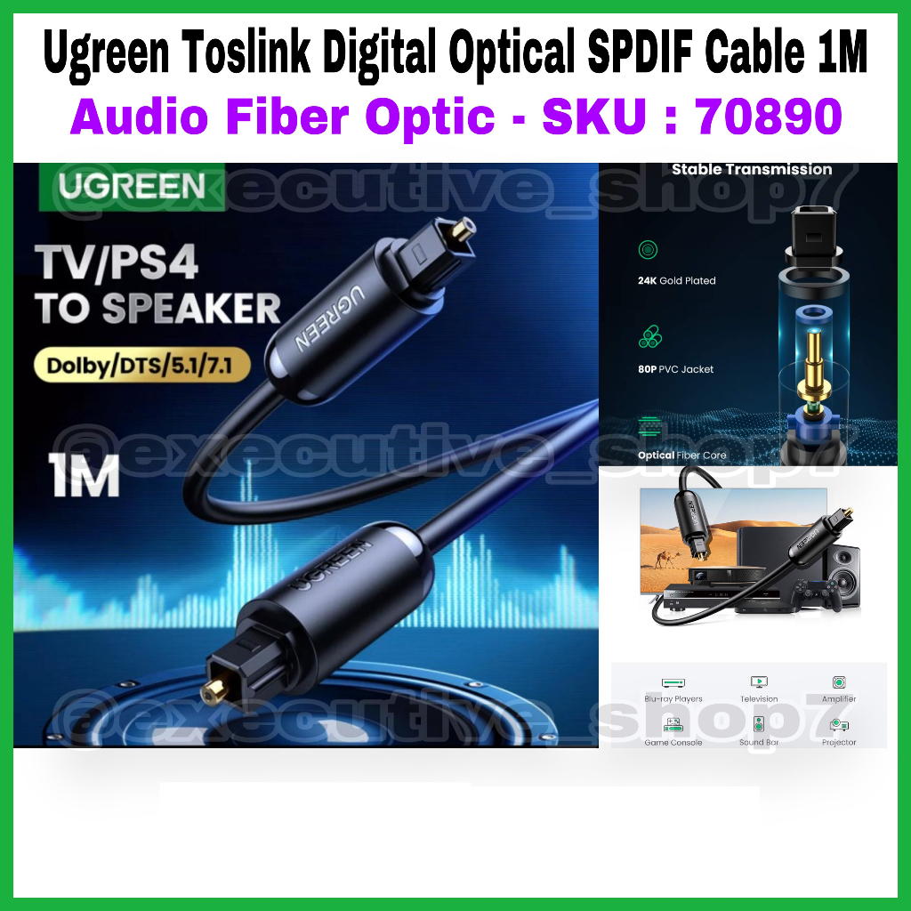 Jual Ugreen Toslink Digital Optical SPDIF Cable 1M - Audio Fiber Optic ...