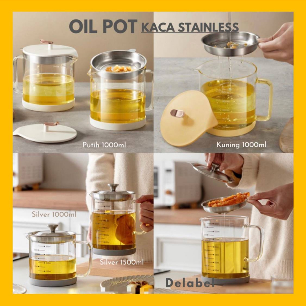 Jual Oil Pot Kaca 1000ml dan 1500ml / Wadah Minyak Goreng Kaca Saringan ...
