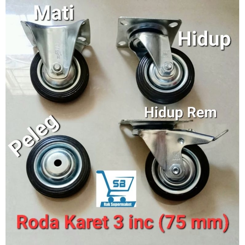 Jual Roda Karet Etalase ukuran 3 inc (75mm) | Shopee Indonesia