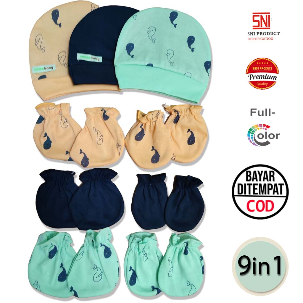 Jual 9in1 isi 3 Topi Bayi 3 Pasang Sarung Tangan 3 Pasang Sarung Kaki ...