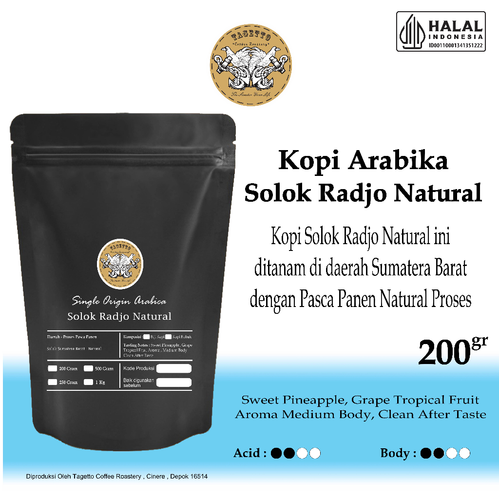 Jual BIJI KOPI ARABIKA SOLOK RADJO NATURAL 200GR | SPECIALTY ARABICA ...