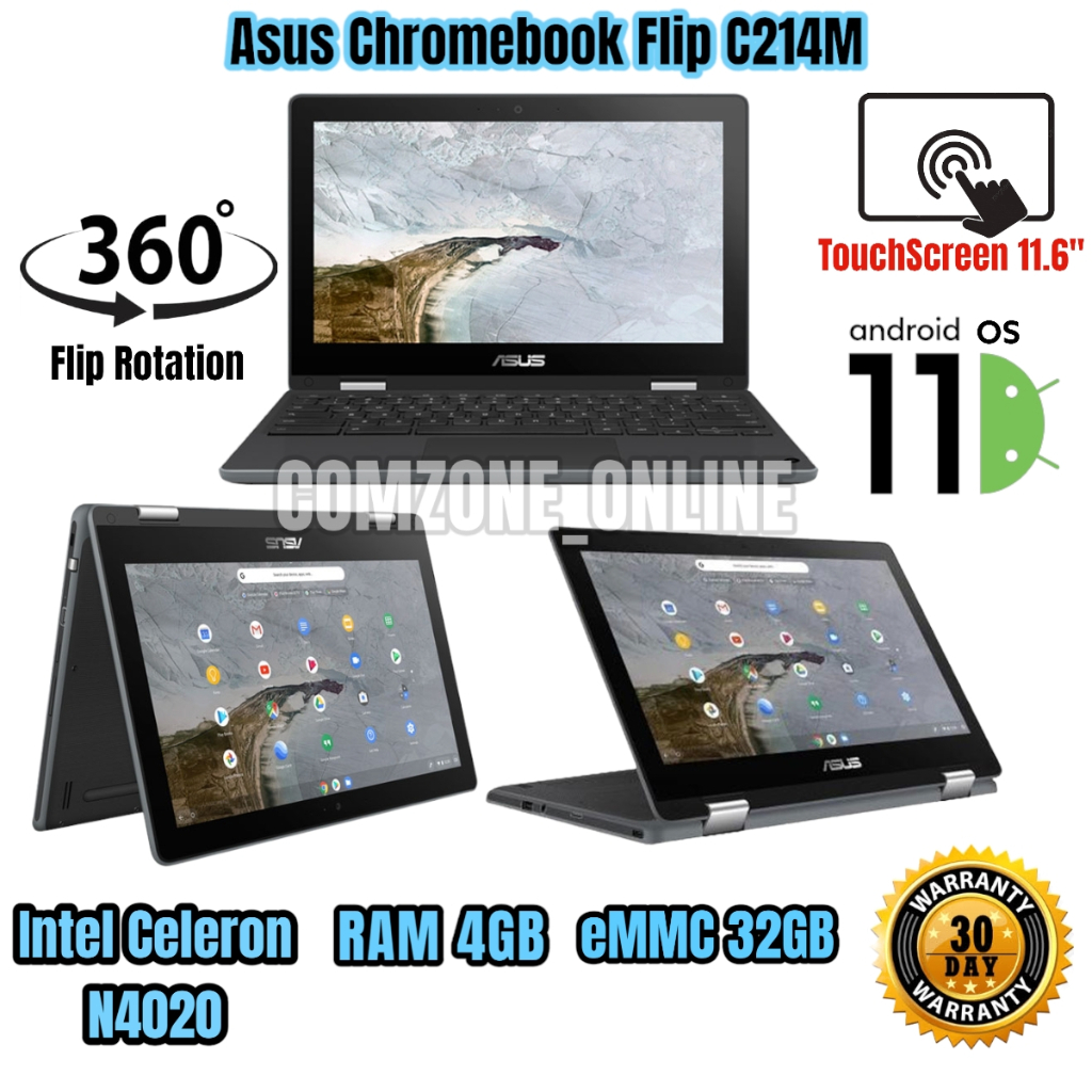 Jual Laptop Asus Chromebook Flip C214M Celeron N4020 4GB 32GB 2in1 Flip 360 nbasc1 | Shopee ...