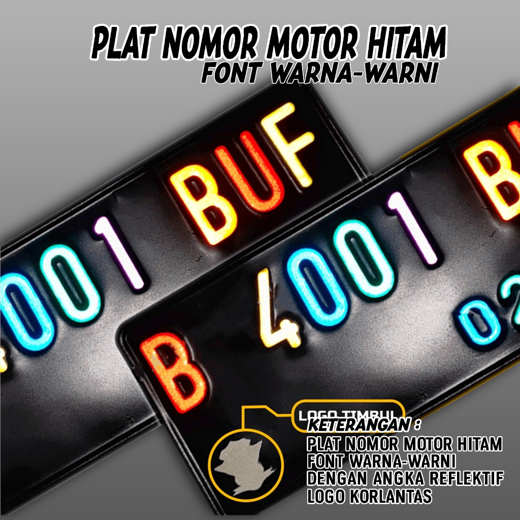 Jual Plat Nomor Motor Angka Font Variasi Warna Warni Plat Motor Hitam ...