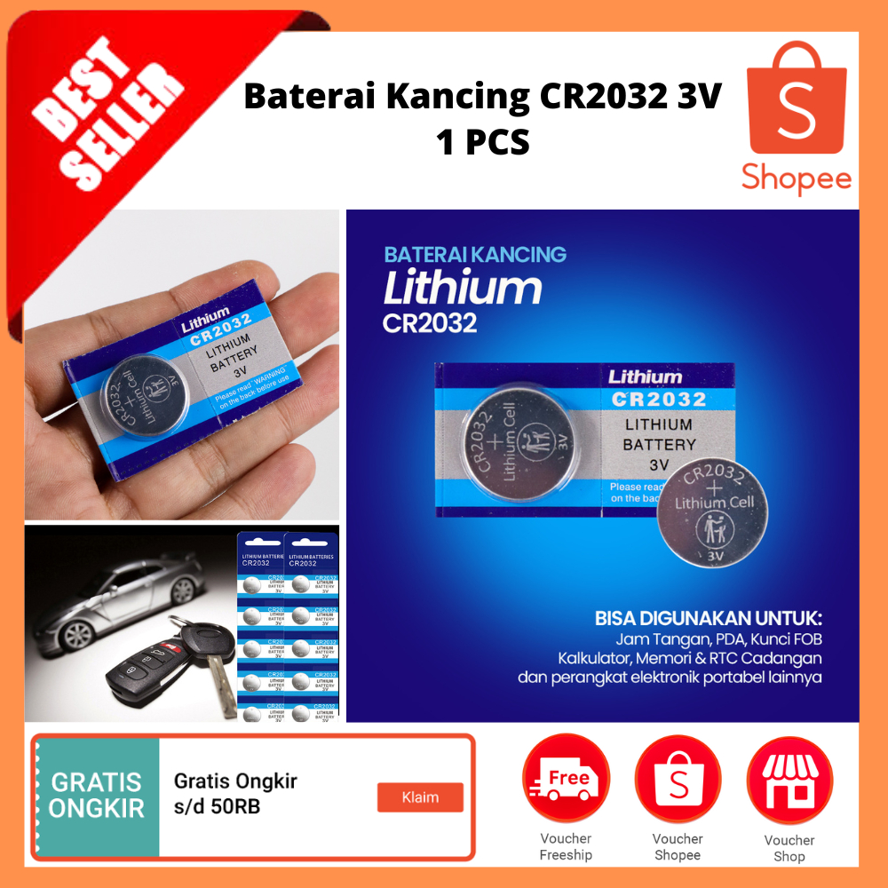 Jual Baterai Kancing CR2032 3V 1 PCS / baterai koin Lithium elektronik untuk kunci mobil kendali ...