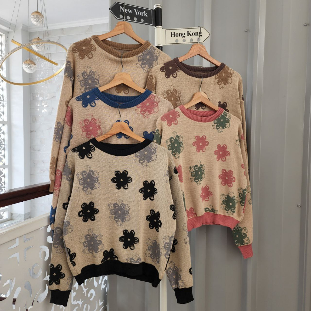 Jual CREAM FLO/ SWEATER RAJUT FLOWER KOMPUTER | Shopee Indonesia