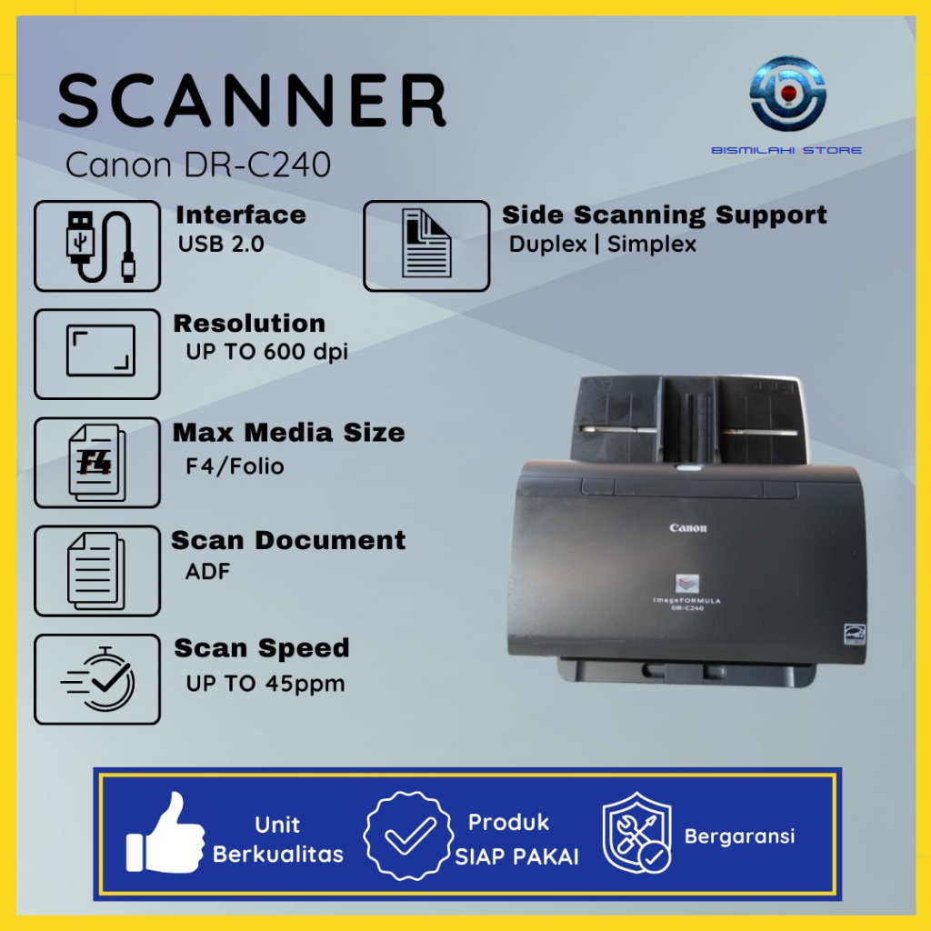 Jual Scanner Folio Canon DR-C240 Dengan Kecepatan Scan Hingga 45 PPM ...