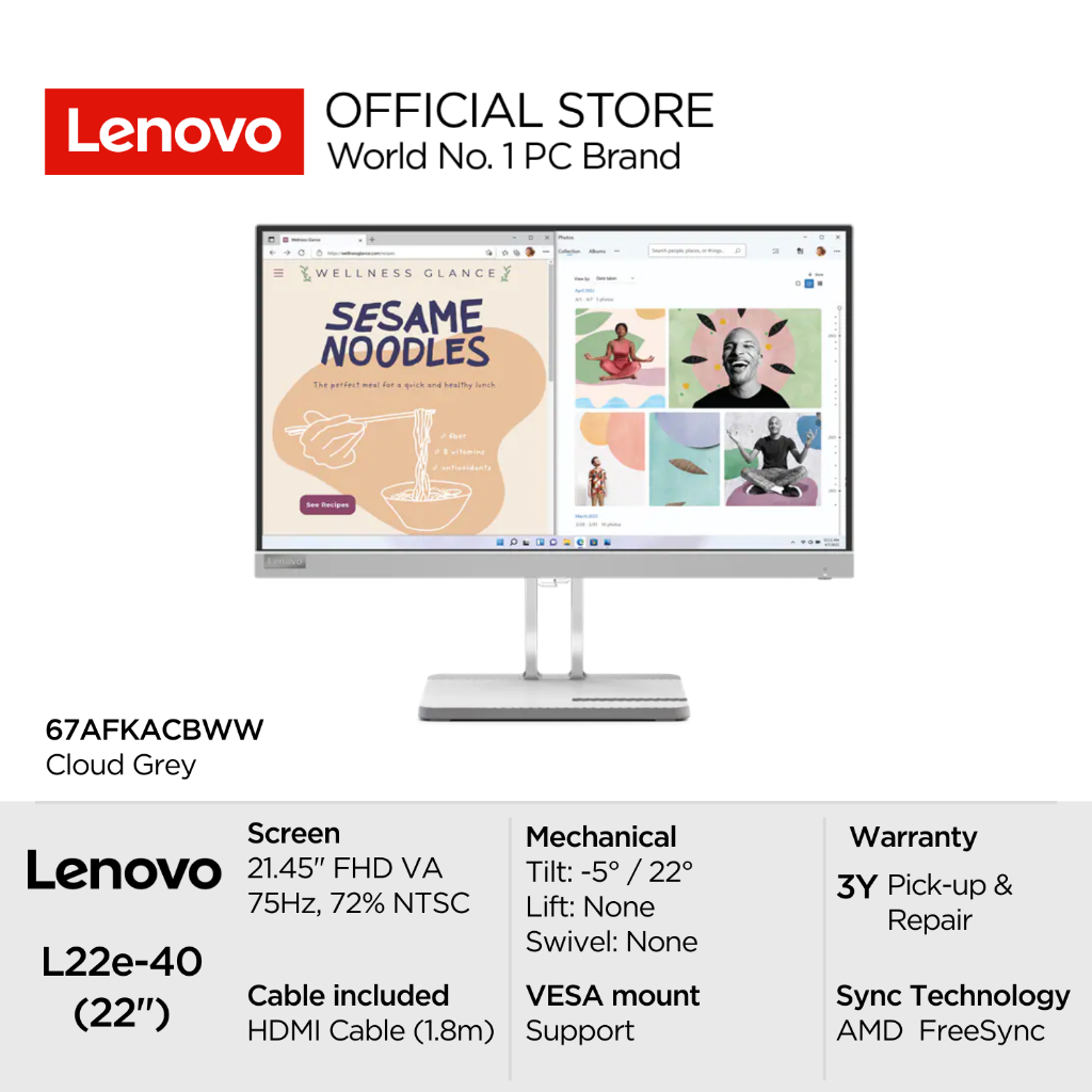Jual Lenovo Monitor L22e-40 67AFKACBWW Cloud Grey 21.45" FHD VA 250nits ...