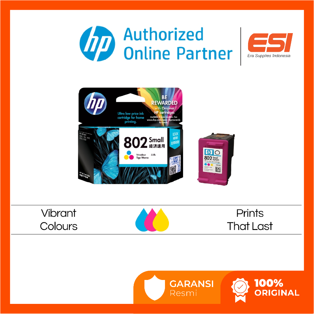 Jual Esiofficial HP 802 Small Tri-color Original Ink Cartridge (CH562ZZ ...
