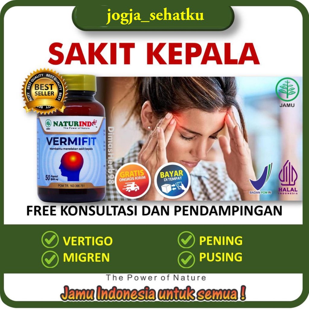 Jual Sakit Kepala Vertigo Migren Pusing Herbal Alami VERMIFIT Naturindo ...