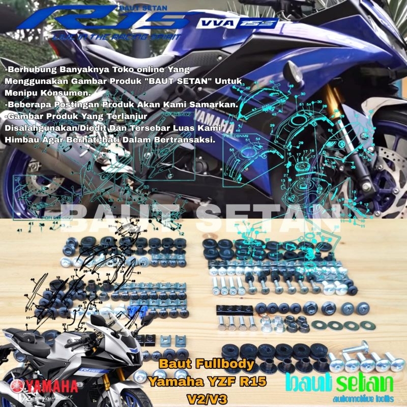 Jual Baut Full Body Yamaha YZF R15 V2-V3/Baut Fullset Body Yamaha R15 ...