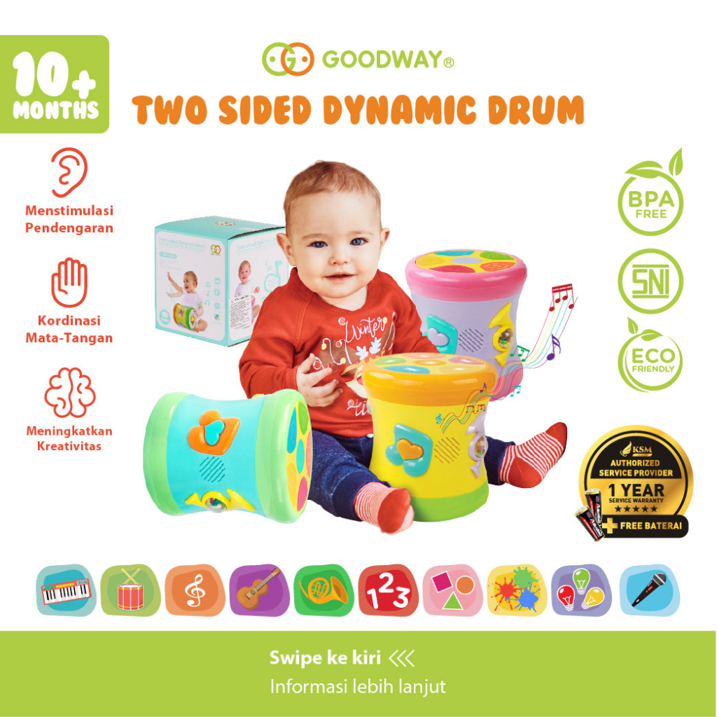 Jual Goodway Two Sided Dynamic Drum/Mainan Drum/Alat Musik Anak ...