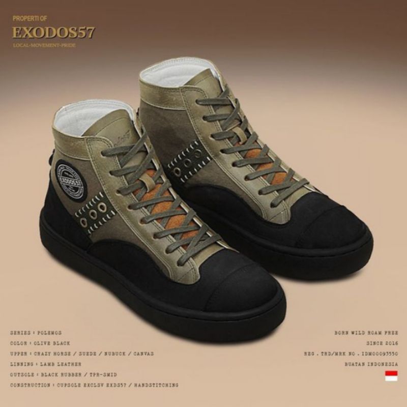 Jual Exodos57 - Polemos Olive Black - Sepatu Kulit Lokal | Shopee Indonesia