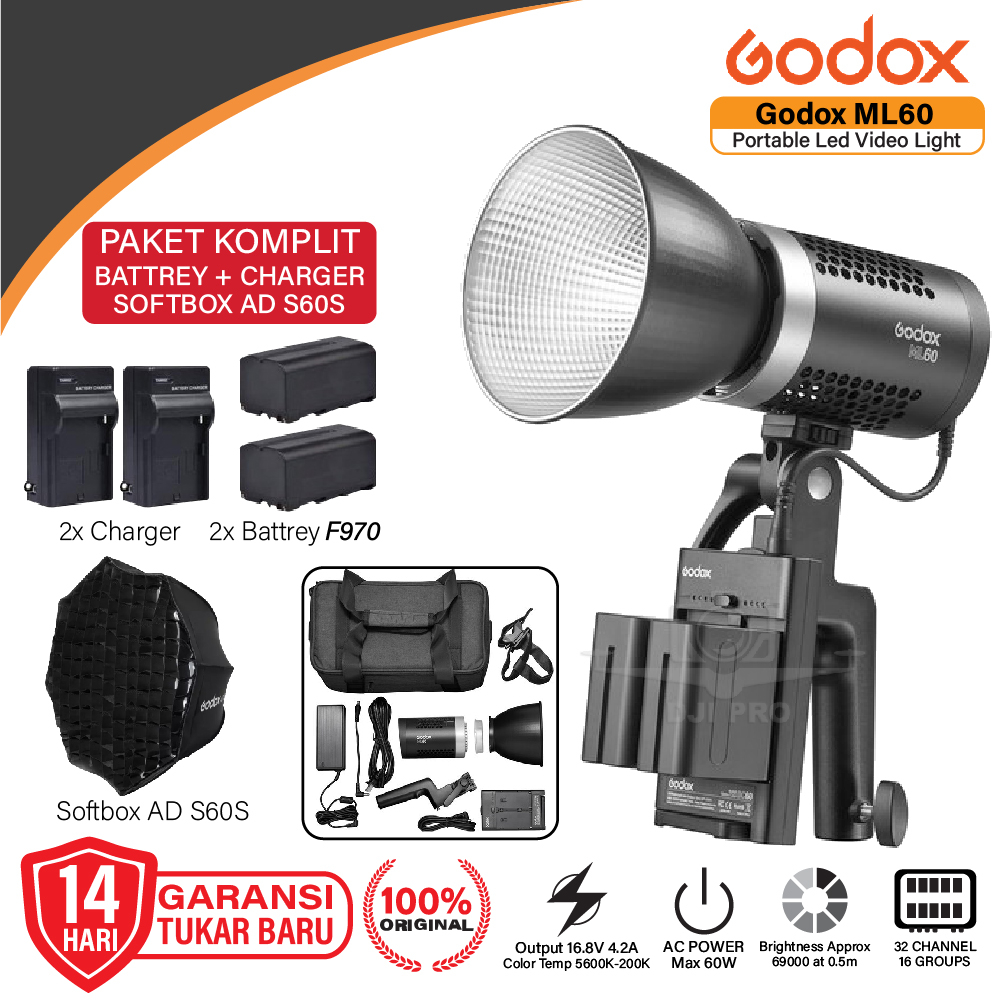 Jual Godox ML60 Portable Led Video Light Lampu Studio - Godox ML 60 ...