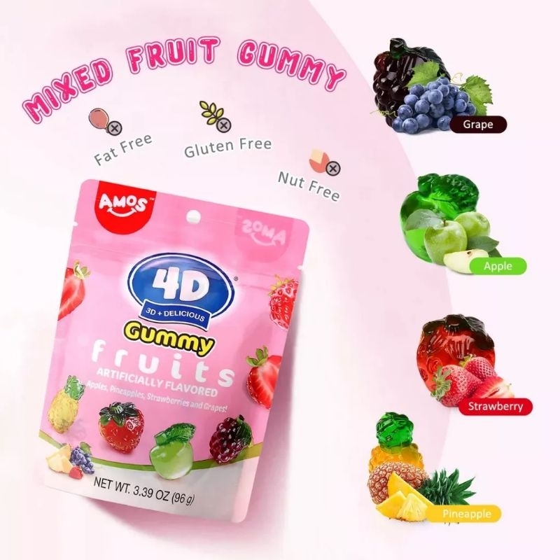 Jual Amos Candy Gummy 4D fruits 72gr | Shopee Indonesia