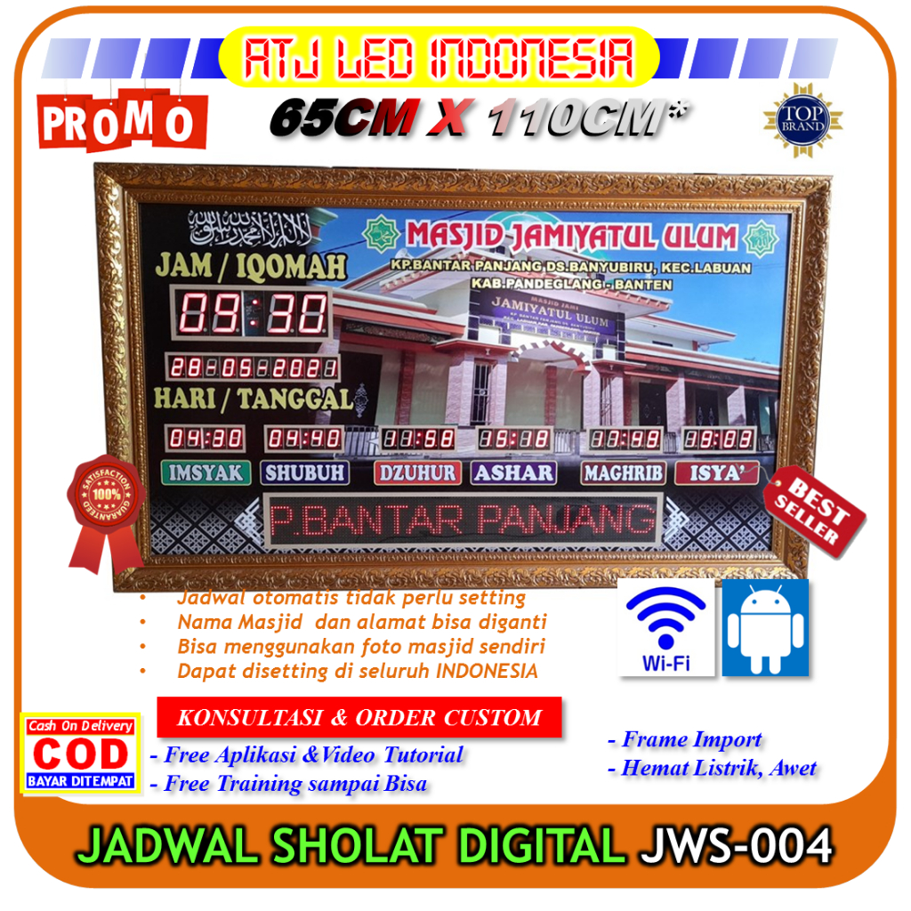 Jual jam masjid lampu LED jadwal sholat digital jam adzan iqomah ...