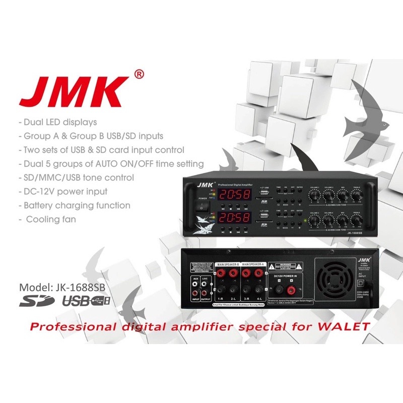 Jual Ampli Walet Khusus JMK jk-1688SB Amplifier Wallet 2 player 2USB ...