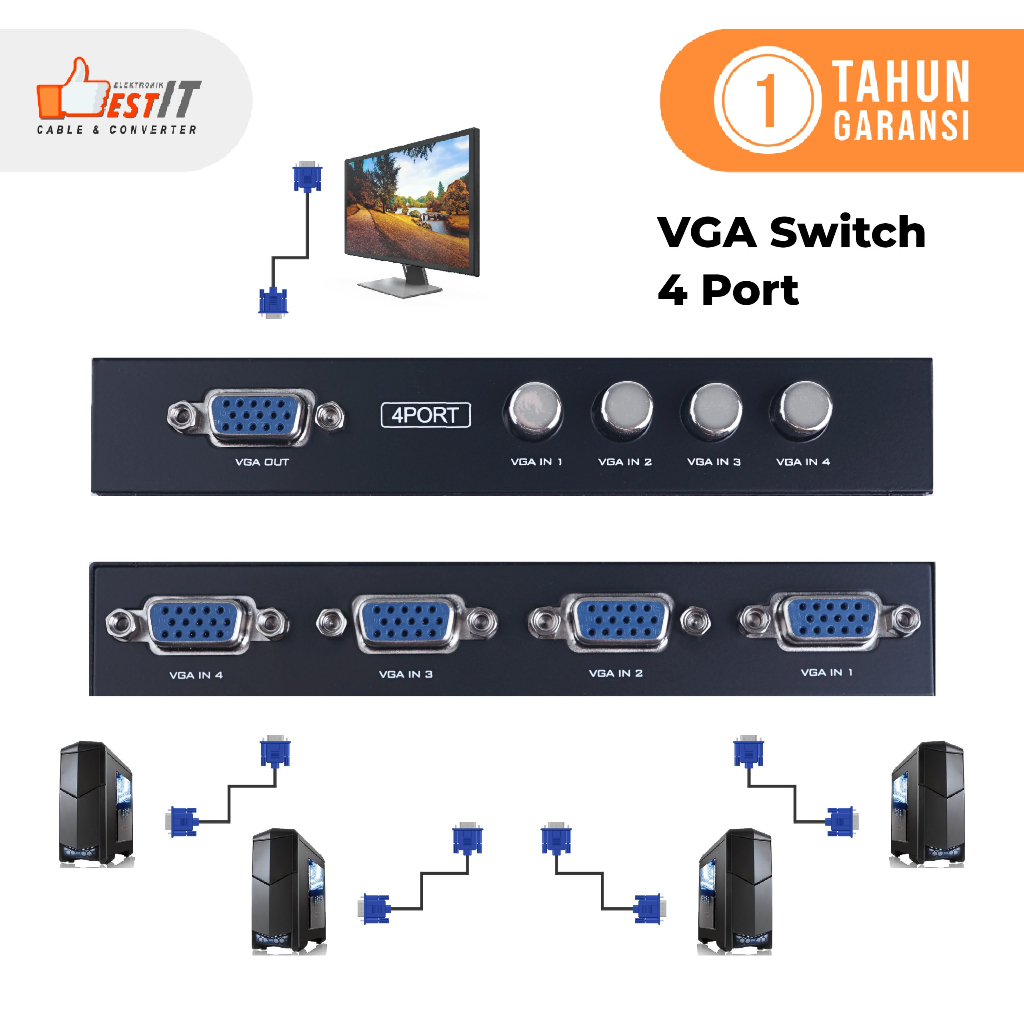 Jual VGA Switch 4 port NYK / switcher vga (4 input 1 output) | Shopee Indonesia