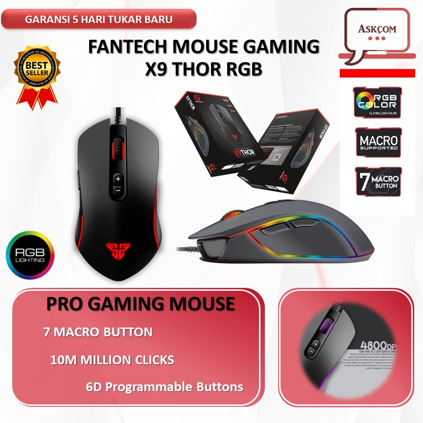 Jual Fantech Gaming Mouse X9 THOR Standart Macro RGB Lighting Kabel ...
