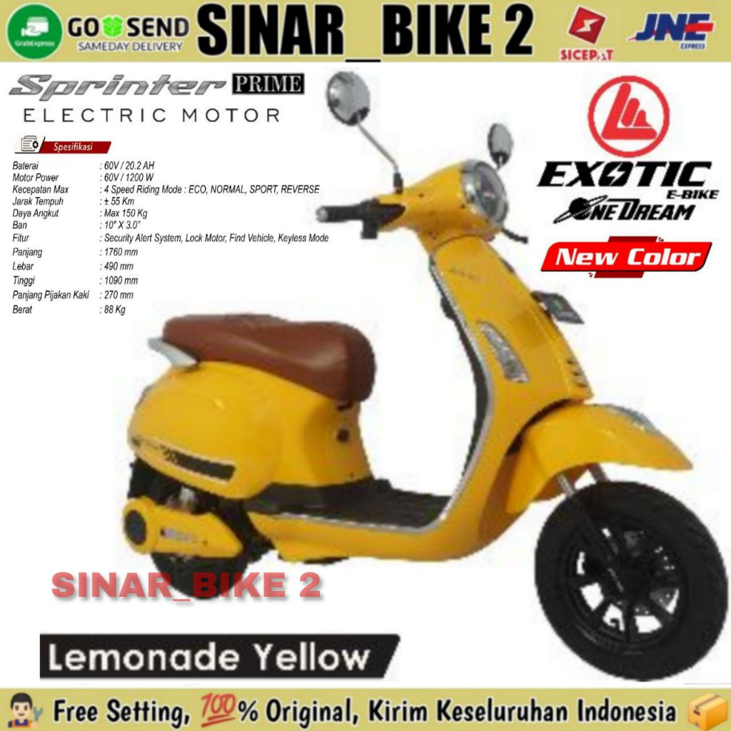 Jual Sepeda Motor Listrik Electric EXOTIC SPRINTER AT Vespa 1200 Watt ...