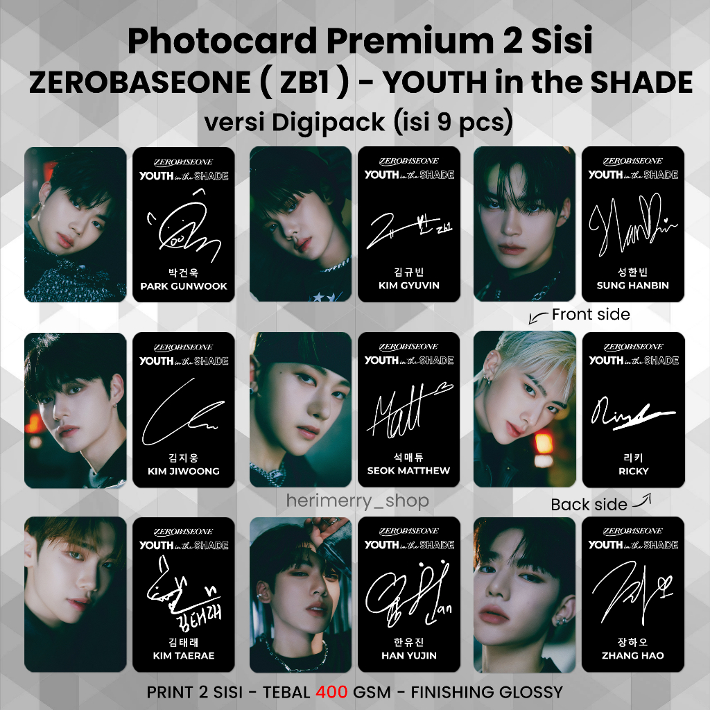 Jual (ISI 9 PCS) Photocard ZB1 ZEROBASEONE YOUTH in the SHADE - Potocard Premium 2 Sisi Kartu ...