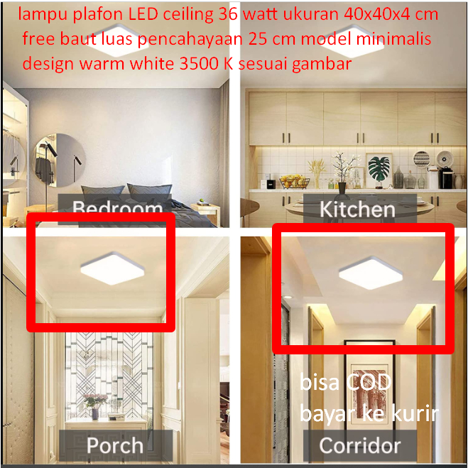 Jual lampu plafon LED ceiling 36 watt ukuran 40x40x4 cm free baut luas ...