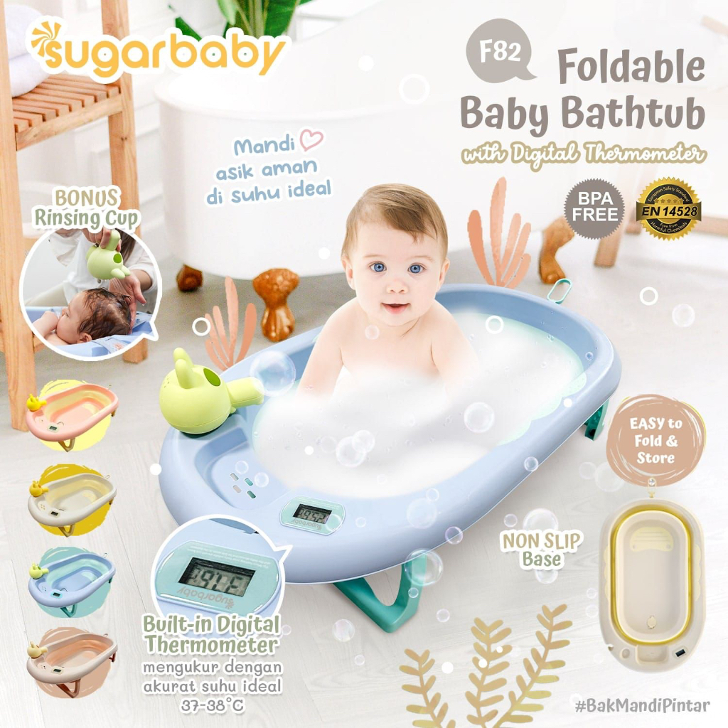 Jual Sugar Baby Foldable Baby Bathtub F82 with Digital Thermometer ...