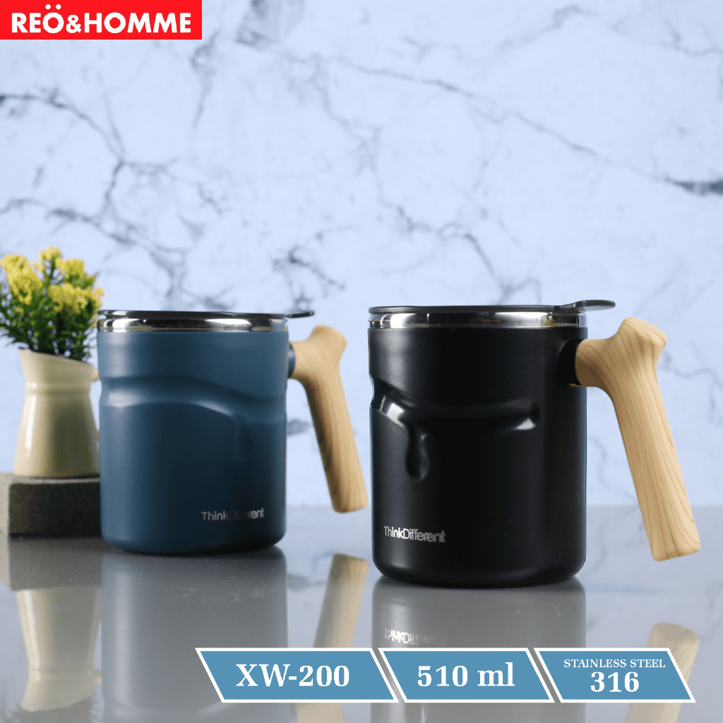 Jual Reo&Homme Insulated Mug Gelas Aesthetic Gagang Motif Kayu 510ML XW-200 Mug Stainless dengan ...