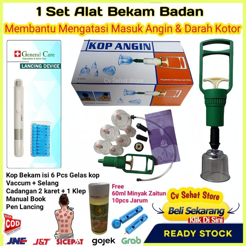 Jual Satu 1 Set Alat Bekam Paket Komplit 6 Kop Dan Pen Lancing Device ...