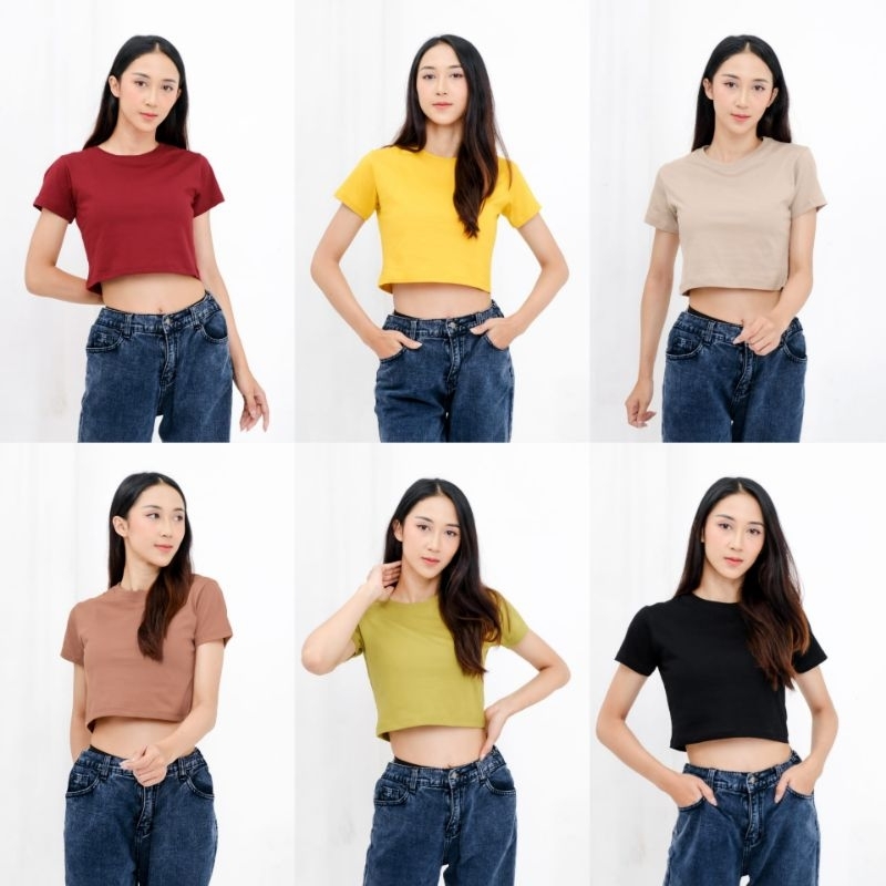 Jual Kaos Crop Top Baju Kaos Crop Wanita Atasan Cewek Kekinian Crop Top ...