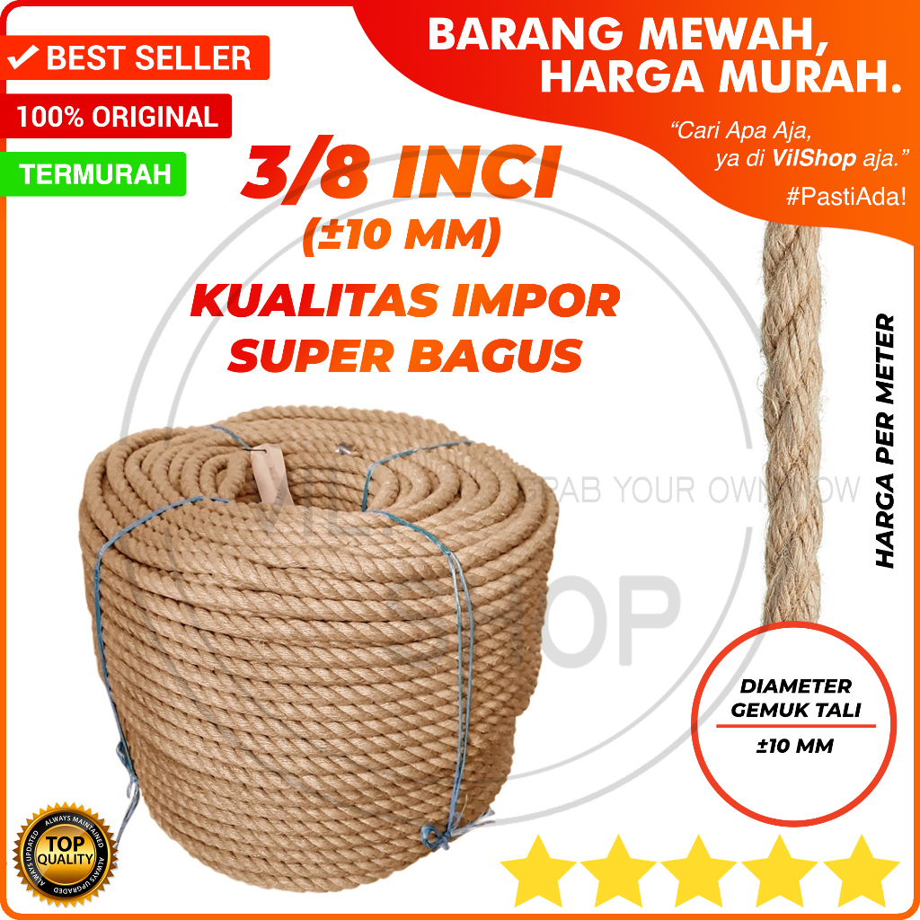 Jual TALI MANILA 3/8 INCH 10 MM TALI KAPAL MARINE ROPE 10MM 3/8" PER ...