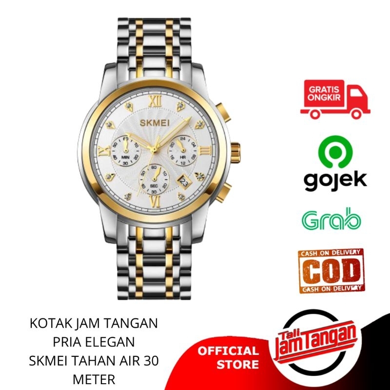 Jual Jam Tangan Pria Klasik Chronograph SKMEI Silver Gold Tahan Air 30 ...