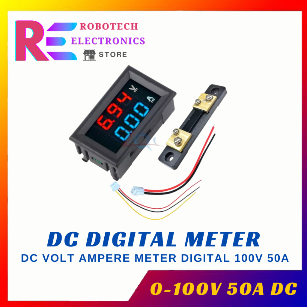 Jual DC Volt Ampere Meter Digital 100Volt 50A DC - Merah Biru | Shopee Indonesia