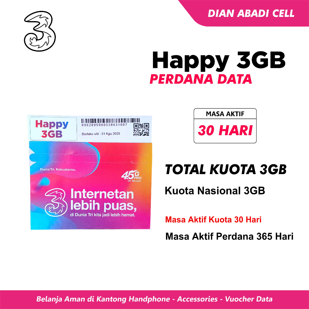 Jual Perdana Tri Happy 3GB 30 Hari | Shopee Indonesia